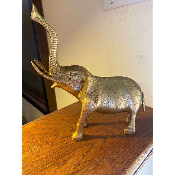 Art | Vintage Brass Elephant Statue Trunk Up Figurine Good Luck Decor ...